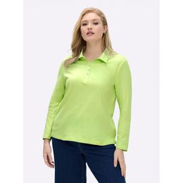 sheego Gro&szlig;e Gr&ouml;&szlig;en Langarm-Poloshirt in reiner Baumwoll-Qualit&auml;t, pistazie, Gr&ouml;&szlig;e 46 - Damen