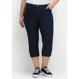 sheego Gro&szlig;e Gr&ouml;&szlig;en 3/4-Jeans mit Zier-Schn&uuml;rungen, dark blue-denim, Gr&ouml;&szlig;e 52 - Damen