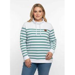 sheego Gro&szlig;e Gr&ouml;&szlig;en Sweatshirt mit verl&auml;ngertem R&uuml;ckteil, wei&szlig;-ozean-geringelt, Gr&ouml;&szlig;e 48 - Damen