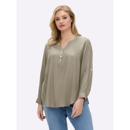 sheego Gro&szlig;e Gr&ouml;&szlig;en Longbluse mit abgerundetem Saum, schlamm, Gr&ouml;&szlig;e 48 - Damen