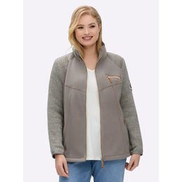 sheego Gro&szlig;e Gr&ouml;&szlig;en Fleecejacke im Mix aus Fleece und Strick, taupe-ecru-meliert, Gr&ouml;&szlig;e 52 - Damen
