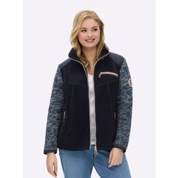sheego Gro&szlig;e Gr&ouml;&szlig;en Fleecejacke im Mix aus Fleece und Strick, marine-meliert, Gr&ouml;&szlig;e 52 - Damen