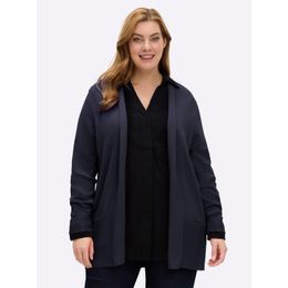 sheego Gro&szlig;e Gr&ouml;&szlig;en Longstrickjacke mit Schalkragen, marine, Gr&ouml;&szlig;e 48 - Damen