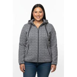 sheego Gro&szlig;e Gr&ouml;&szlig;en Kapuzenfleecejacke mit abnehmbarer Kapuze, grau-wei&szlig;-gemustert, Gr&ouml;&szlig;e 50 - Damen