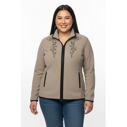 sheego Gro&szlig;e Gr&ouml;&szlig;en Fleecejacke mit Stickerei, sesam-schwarz, Gr&ouml;&szlig;e 54 - Damen
