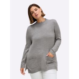 sheego Gro&szlig;e Gr&ouml;&szlig;en Longpullover mit Stehkragen, steingrau-meliert, Gr&ouml;&szlig;e 44 - Damen