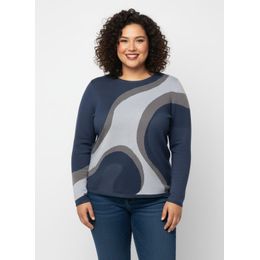 sheego Gro&szlig;e Gr&ouml;&szlig;en Strickpullover in Jacquard-Strick, dunkelblau-rauchblau-gemustert, Gr&ouml;&szlig;e 48 - Damen