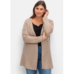 sheego Gro&szlig;e Gr&ouml;&szlig;en Strickjacke mit gerippten Abschl&uuml;ssen, sesam, Gr&ouml;&szlig;e 50 - Damen