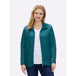 sheego Gro&szlig;e Gr&ouml;&szlig;en Strickjacke mit 2-Wege-Rei&szlig;verschluss, petrol, Gr&ouml;&szlig;e 50 - Damen