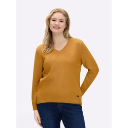 sheego Gro&szlig;e Gr&ouml;&szlig;en V-Ausschnitt-Pullover mit Baumwolle, maisgelb, Gr&ouml;&szlig;e 50 - Damen