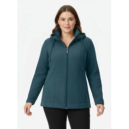 sheego Gro&szlig;e Gr&ouml;&szlig;en Fleecejacke mit abnehmbarer Kapuze, petrol, Gr&ouml;&szlig;e 46 - Damen