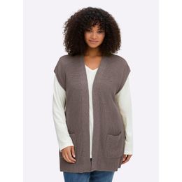 sheego Gro&szlig;e Gr&ouml;&szlig;en Strickweste mit Zopfmuster vorne, taupe, Gr&ouml;&szlig;e 52 - Damen