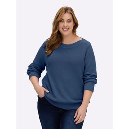 sheego Gro&szlig;e Gr&ouml;&szlig;en Strickpullover in Ripp-Optik, jeansblau, Gr&ouml;&szlig;e 54 - Damen