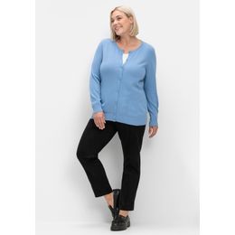 sheego Gro&szlig;e Gr&ouml;&szlig;en Strickjacke aus reiner Baumwolle, blau, Gr&ouml;&szlig;e 56 - Damen