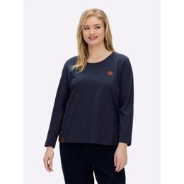 sheego Gro&szlig;e Gr&ouml;&szlig;en Langarmshirt mit Leder-Imitat-Patch, marine, Gr&ouml;&szlig;e 48 - Damen