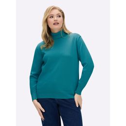 sheego Gro&szlig;e Gr&ouml;&szlig;en Rollkragenpullover aus reiner Baumwolle, petrol, Gr&ouml;&szlig;e 44 - Damen