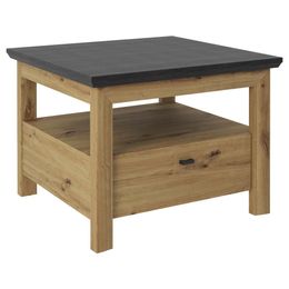 Hom&acute;in Hom`in Beistelltisch, Dunkelgrau, Eiche Artisan, Metall, 2 Schublade(n) Schubladen, quadratisch, eckig, 65x45.6x65 cm, Stauraum, offenes Fach, Wohnzimmer, Wohnzimmertische, Beistelltische