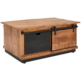 Livetastic Couchtisch Lusaka, Braun, Schwarz, Holz, Metall, Mangoholz, massiv, Holz, 1 Schublade(n) Schubladen, rechteckig, Wange, 66x45x100 cm, rostfrei, Wohnzimmer, Wohnzimmertische, Couchtische