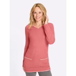 WITT Damen Longpullover kontrastfarbigen Ripp-Blenden, flamingo, Gr&ouml;&szlig;e 56