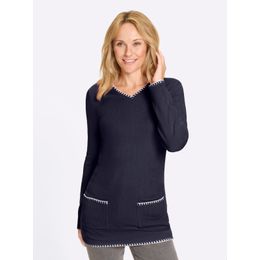 WITT Damen Longpullover kontrastfarbigen Ripp-Blenden, marine, Gr&ouml;&szlig;e 46