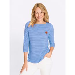 WITT Damen 3/4-Arm-Shirt im Ringelmuster, himmelblau-ecru-geringelt, Gr&ouml;&szlig;e 50