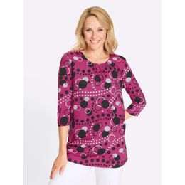 WITT Damen Longshirt in leicht ausgestellter Form, fuchsia-schwarz-bedruckt, Gr&ouml;&szlig;e 50