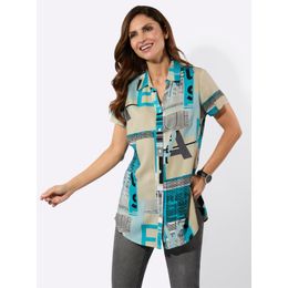 WITT Damen Longbluse in grafischem Dessin, t&uuml;rkis-sand-bedruckt, Gr&ouml;&szlig;e 40