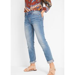 bonprix Straight-Jeans Mid Waist Stretch, blau, Gr.34, Modische Authentic-Jeans mit Stretchanteil und Ziern&auml;hten, 98% Baumwolle