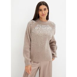 bonprix Pullover mit Pailletten, grau