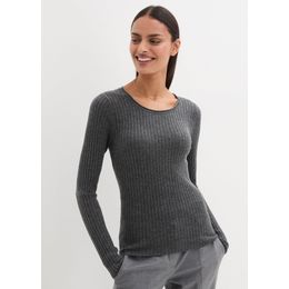 bonprix Rippenpullover aus Merinowolle, grau, Merino