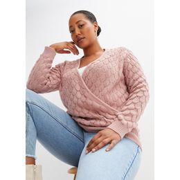 bonprix Ajour-Pullover in Wickeloptik, rosa