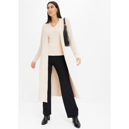 bonprix Longstrickjacke mit Viskose, beige, Gr.52/54 (XXL), elegante Longstrickjacke