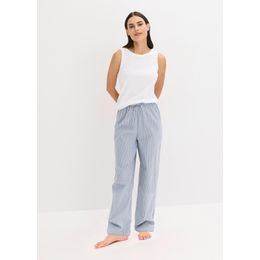 bonprix Pyjama mit Ripp Top und gewebter Hose, wei&szlig;, 100% Baumwolle,Rippware
