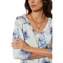 WITT Damen Longbluse aus reiner VIskose, champagner-bleu-bedruckt, Gr&ouml;&szlig;e 36