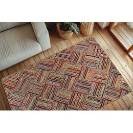 Teppich Kayoom, B:160cm H:8mm L:230cm, bunt, Baumwolle, Wohnzimmer, Teppiche, "Tulum 355", Kurzflor, Handgeknotet, Vegan, Fu&szlig;bodenheizungsgeeignet,
