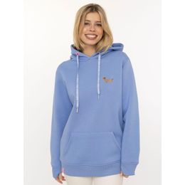 Zwillingsherz Damen Hoodie ""Kleiner Dackel"", blau, Gr. L, unifarben, angeraute Sweatware, Obermaterial: 50% Baumwolle, 50% Polyester, Sweatshirts,