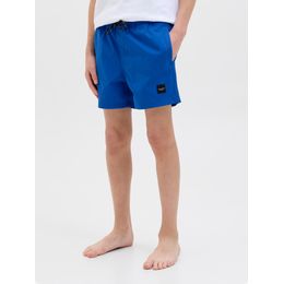 Jack & Jones Kinder Badeshorts "JPSTMAUI mit Double Layer Optik und Kordelzug", blau, Gr. 128, JACK & JONES JUNIOR, unifarben, Web, Recycling-Polyester,