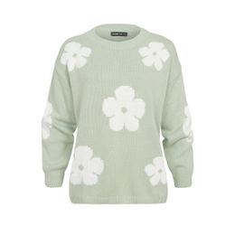 Rundhalspullover CLOUD 5IVE "CLOUD 5IVE Cloud 5ive Crewneck Knit Sweater with Flowers", Damen, Gr. XL, mint, wei&szlig;, 100% Polyacryl, normal, Rundhals, Pullover Rundhalspullover