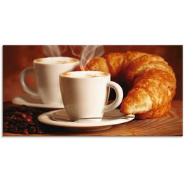 Glasbild Artland, B:60cm H:30cm, braun, K&uuml;che, Bilder, "Dampfender Cappuccino und Croissant", in verschiedenen Gr&ouml;&szlig;en