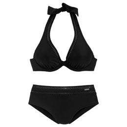 Lascana Damen B&uuml;gel-Bikini, schwarz, Gr. 38, unifarben, Polyamid, Bikini-Sets, als Neckholder