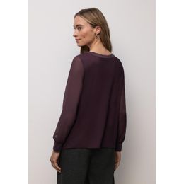 Langarmshirt Street One, Damen, Gr. 42, jazz berry, Chiffon, Obermaterial: 100% Polyester; R&uuml;ckenteil: 95% Viskose, 5% Elasthan; Futter: 100% Viskose, unifarben, regular fit normal, U-Boot-Ausschnitt, elastischer Bund, Shirts Langarmshirt, in Blusen-Optik