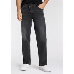 Replay Damen Weite Jeans "ZELMAA"schwarz delav&egrave;, Gr. 30, Denim/Jeans, Obermaterial: 99% Baumwolle, 1% Elasthan, Jeans, mit asymmetrischem Verschluss