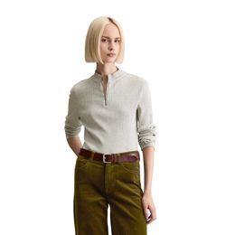 Marc O'Polo Damen Langarmshirt "aus Rippjersey"stone melange, Basic, Gr. L, MARC O'POLO DENIM, unifarben, Obermaterial: 100% Baumwolle, Shirts