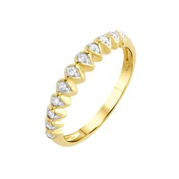Damen Fingerring "Gold 375 zweifarbig mit 11x Diamant 0,10ct.", 021 (66,1), 0,1 P3 = leicht erkennbare Einschl&uuml;sse, Gold, gelb, Diamonds by Ellen K.,