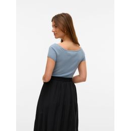 V&eacute;ro Moda VERO MODA Damen Stricktop "VMPOPPY SS OFF SHOULDER TOP VMA NOOS", blau, Gr. S, unifarben, Rippstrick, Obermaterial: 60% Polyester, 40% Viskose, Tops