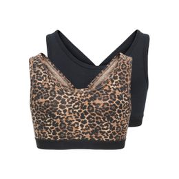 Crop-Top KIDS Only "KOGLOLA 2-P REVERSIBLE LOGO TOP ACC", M&auml;dchen, Gr. 122/128, schwarz pack:2, pack leo, Jersey, Obermaterial: 95% Baumwolle, 5% Elasthan, bedruckt, unifarben, figurbetont bauchfrei, V-Ausschnitt, Tops