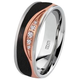 DOOSTI Damen Trauring "Schmuck Geschenk Edelstahl Trauring Ehering Partnerring LIEBE", 58,mit Zirkonia, Carbon Edelstahl, 6,5mm, rosa, Carbon,