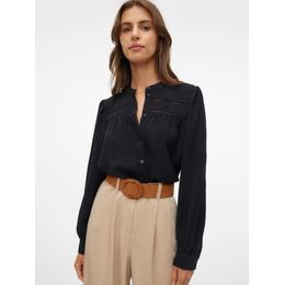 V&eacute;ro Moda VERO MODA Damen Langarmbluse "VMEMMA LS LACE SHIRT WVN GA NOOS", schwarz, Gr. M, unifarben, Web, Obermaterial: 100% Polyester, Blusen, Polyester,