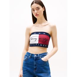 Damen Bandeau-BH "Iconic Aliyah RnB BANDEAU Colorblock", Tommy Hilfiger Underwear, Gr. XL, blau, Jersey, Obermaterial: 90% Baumwolle, 10% Elasthan,