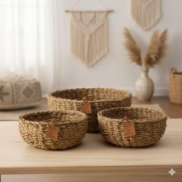 Boltze 3er Set Seegras K&ouml;rbe Sophy, rund &Oslash; 20/25/30, H&ouml;he 9/11/13 cm skandinavische Deko Online Shop